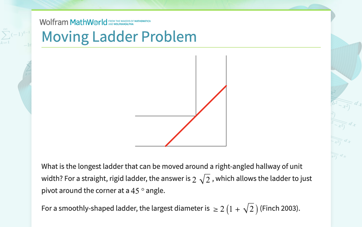 Moving Ladder Problem -- from Wolfram MathWorld