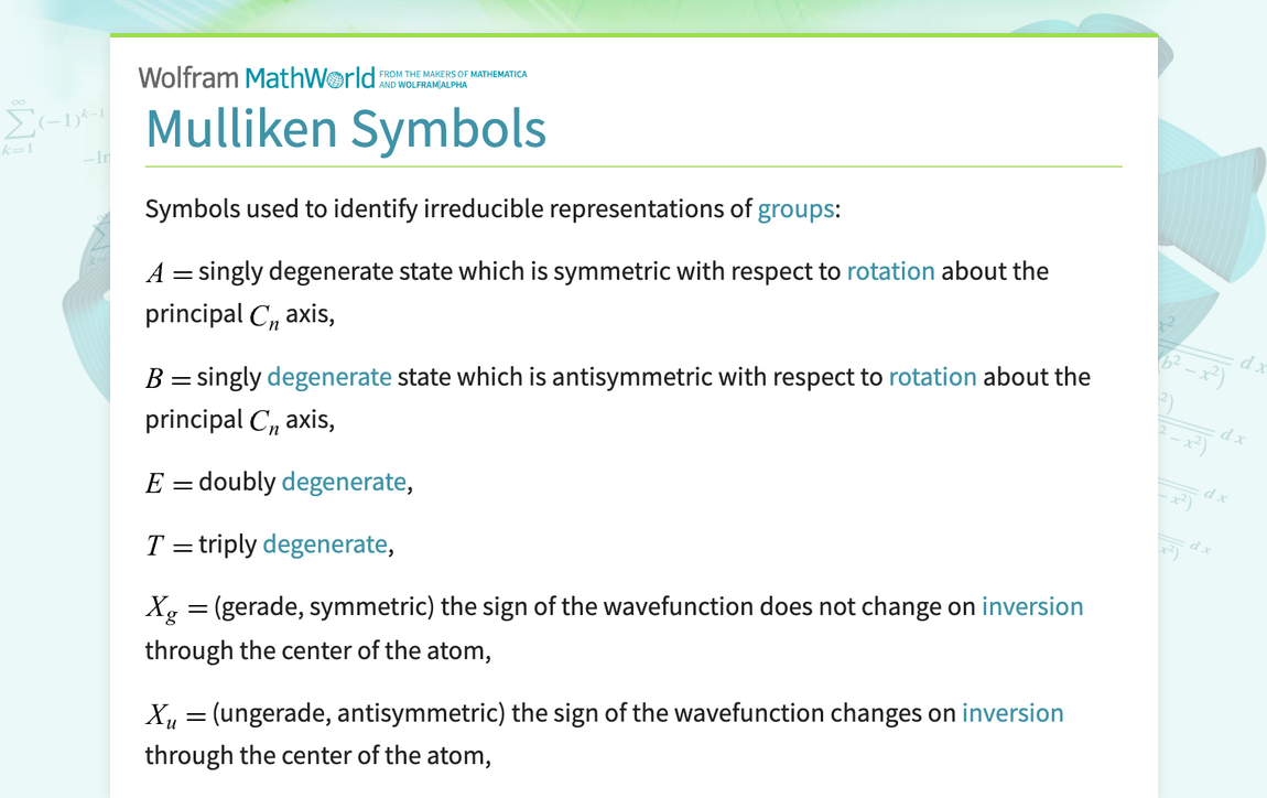 Mulliken Symbols -- from Wolfram MathWorld