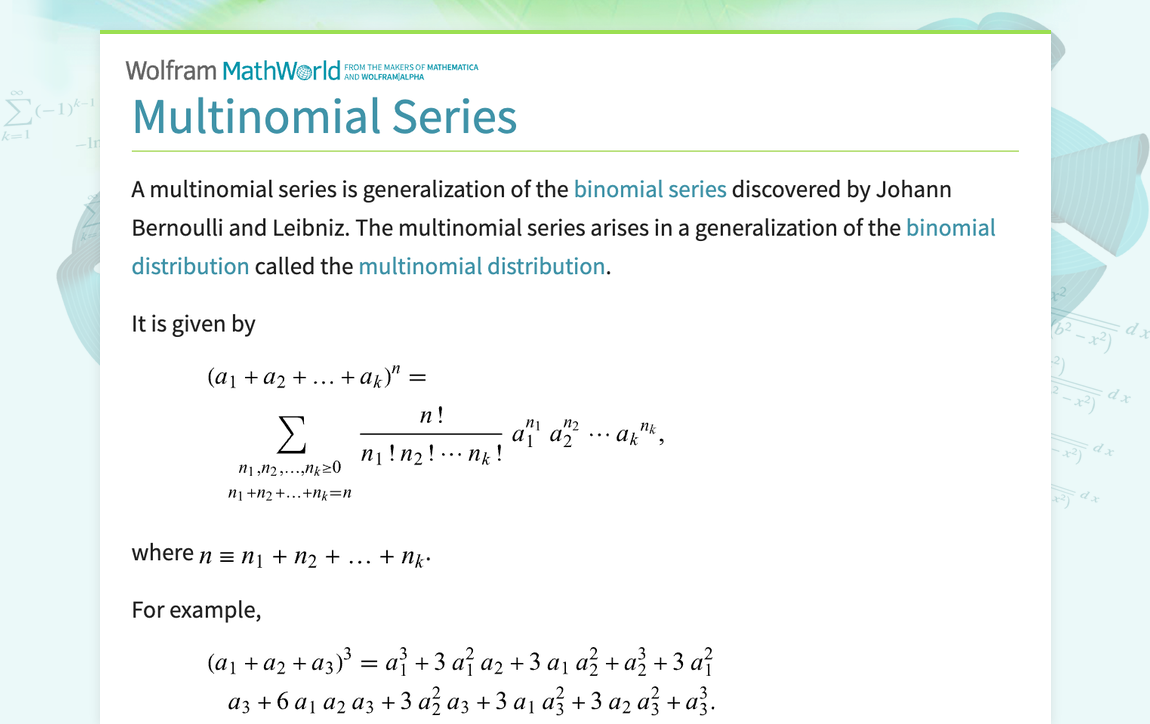 Multinomial Series -- from Wolfram MathWorld