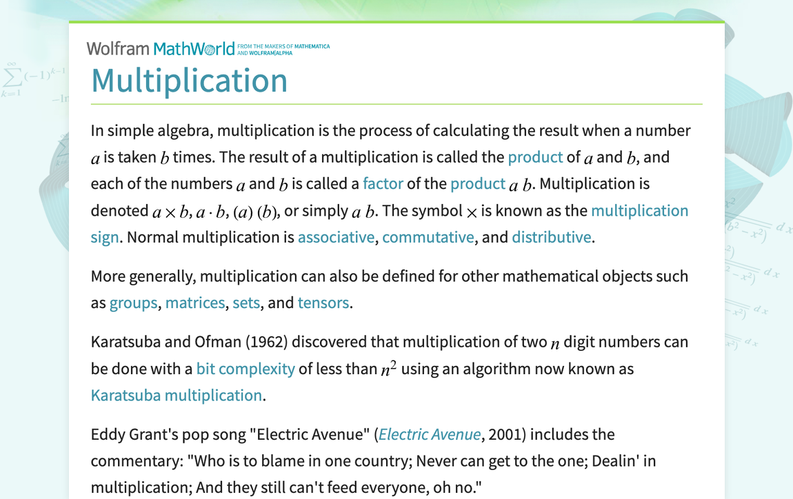Multiplication -- from Wolfram MathWorld