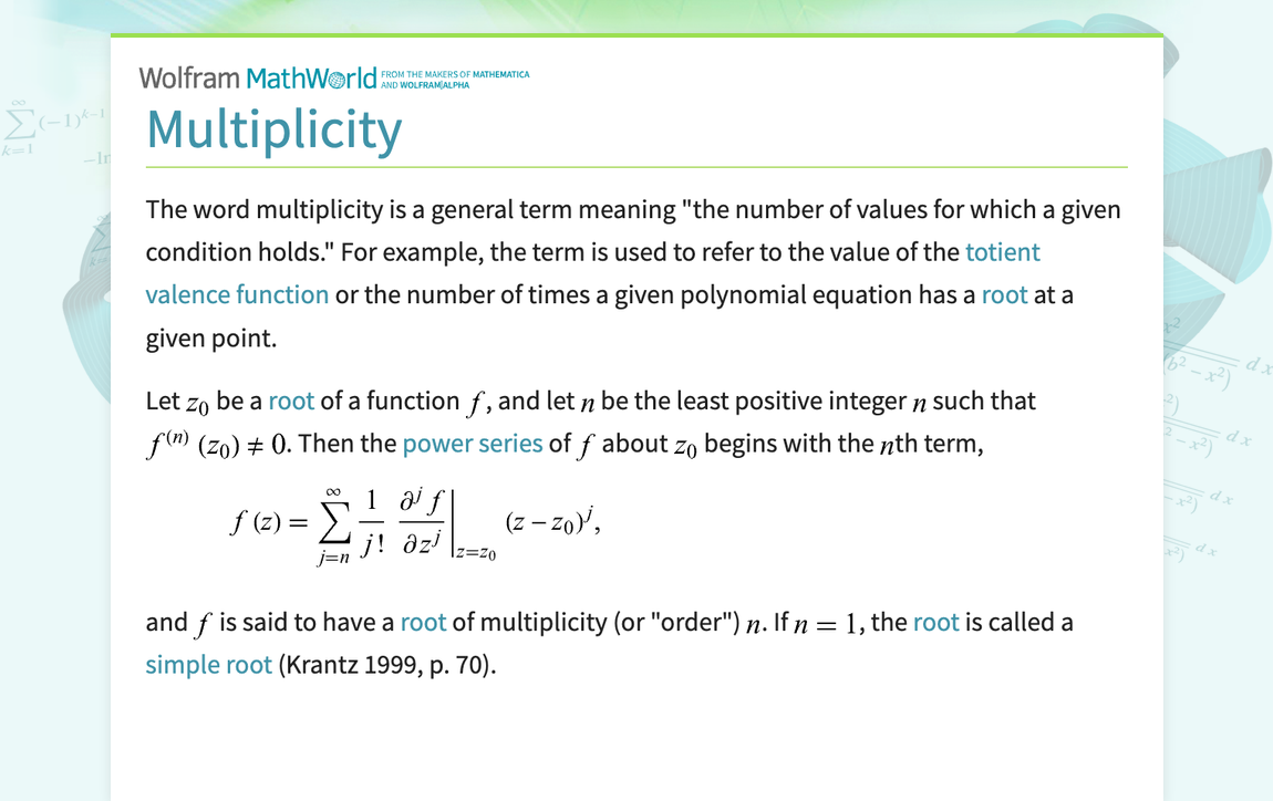 Multiplicity -- from Wolfram MathWorld