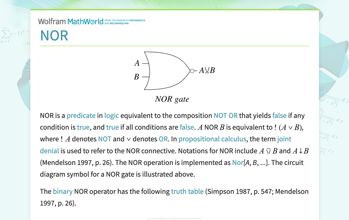 NOR -- from Wolfram MathWorld