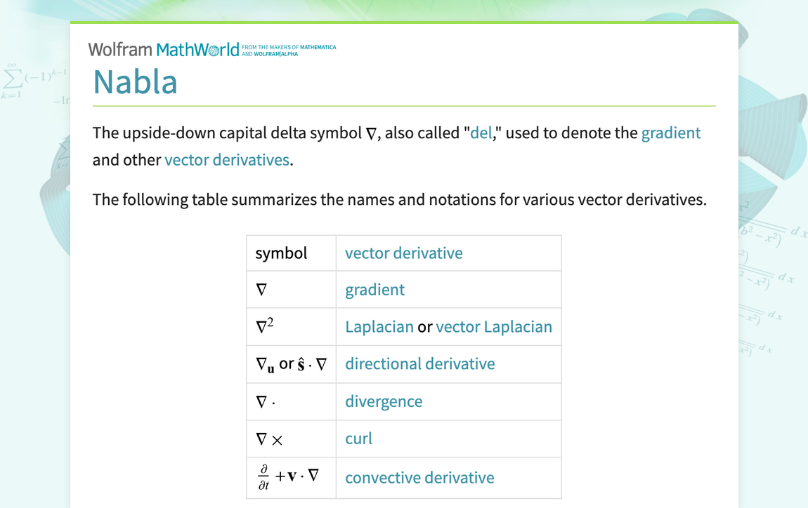 Nabla -- from Wolfram MathWorld