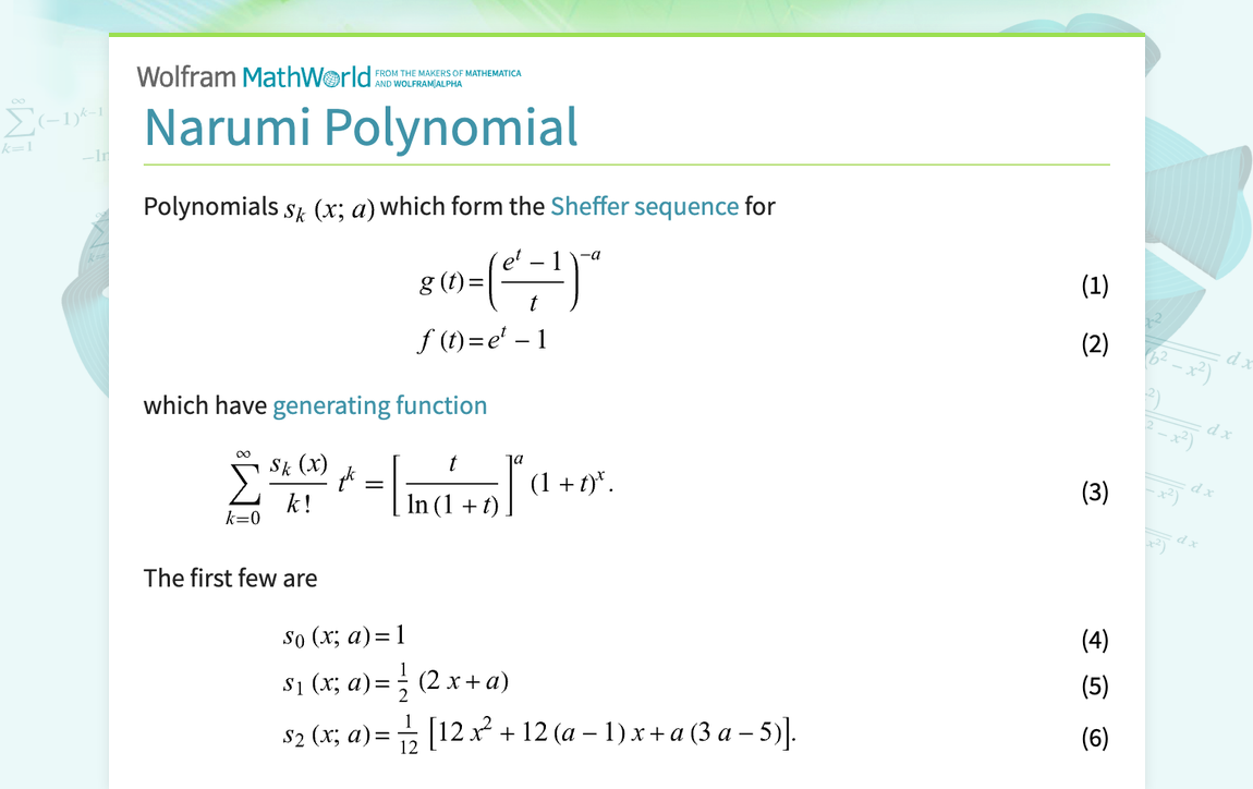 Narumi Polynomial -- from Wolfram MathWorld