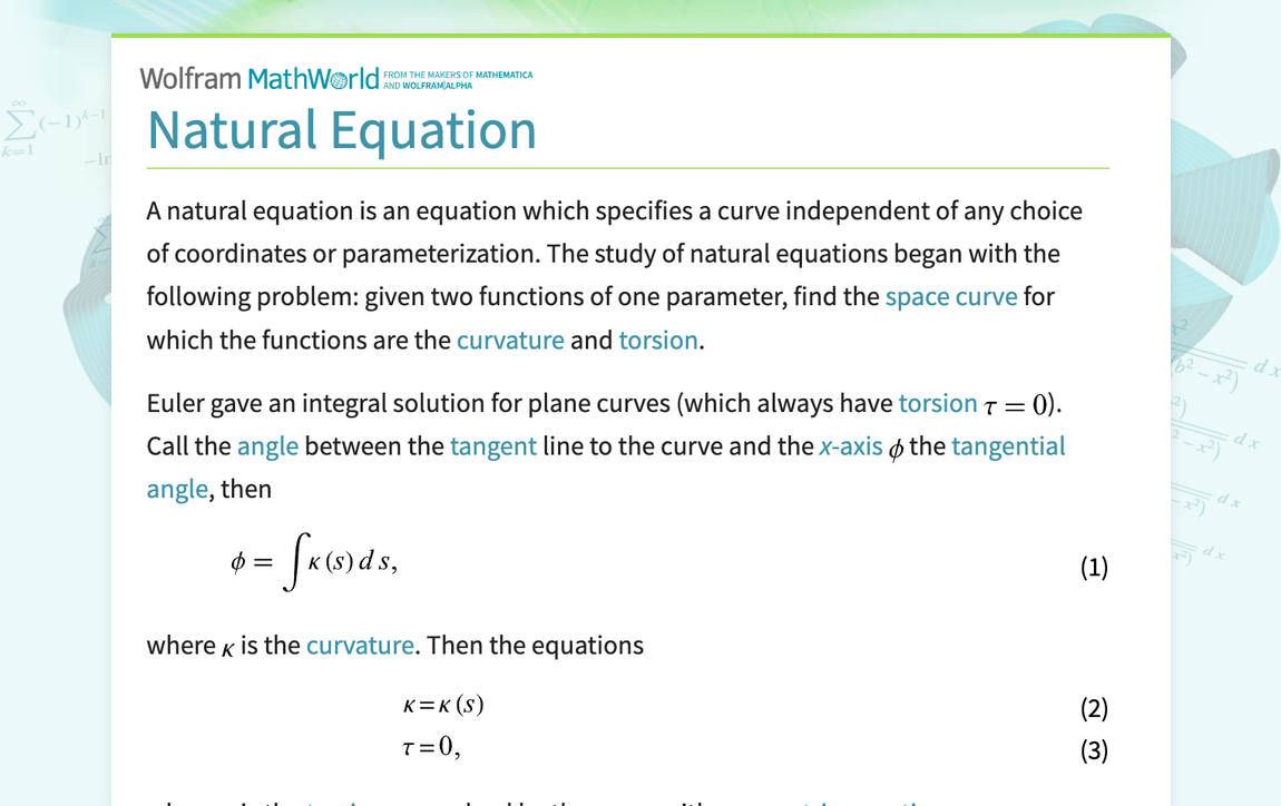 Natural Equation -- from Wolfram MathWorld