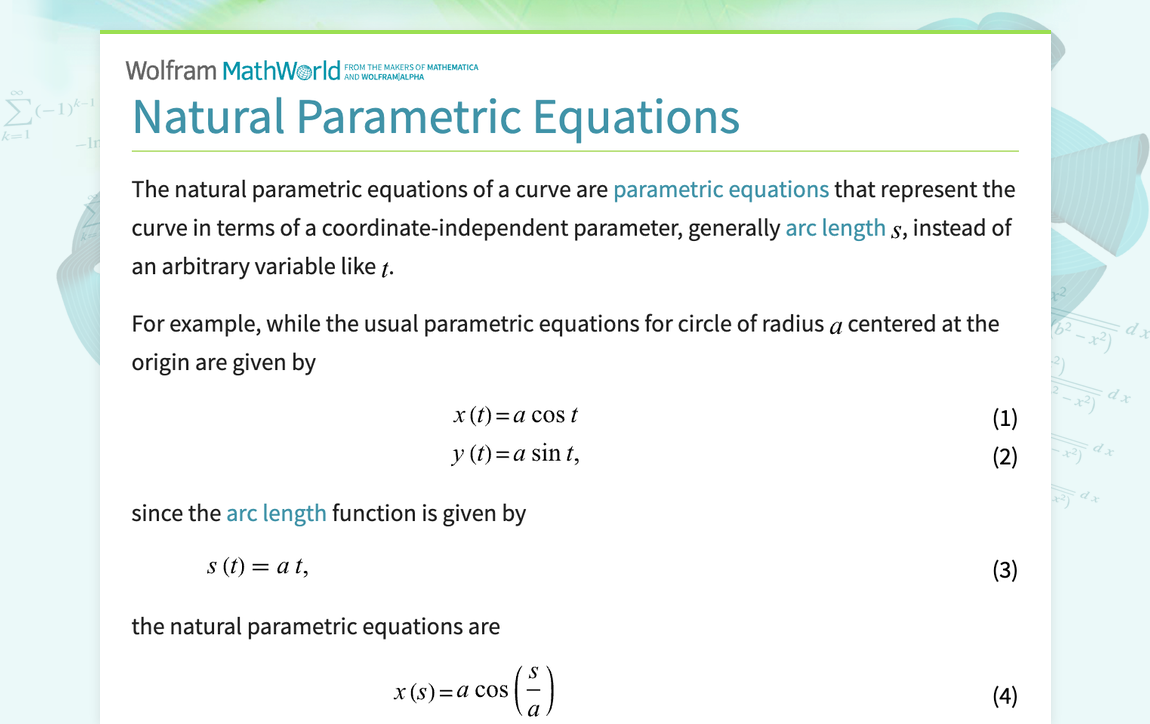 Natural Parametric Equations -- from Wolfram MathWorld