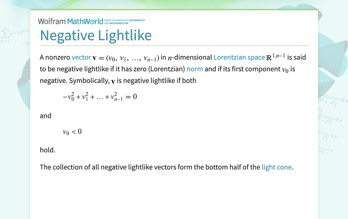 Negative Lightlike -- from Wolfram MathWorld