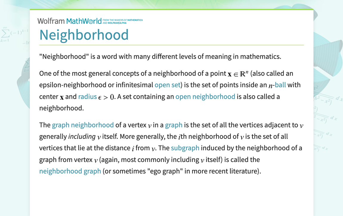 Neighborhood -- from Wolfram MathWorld