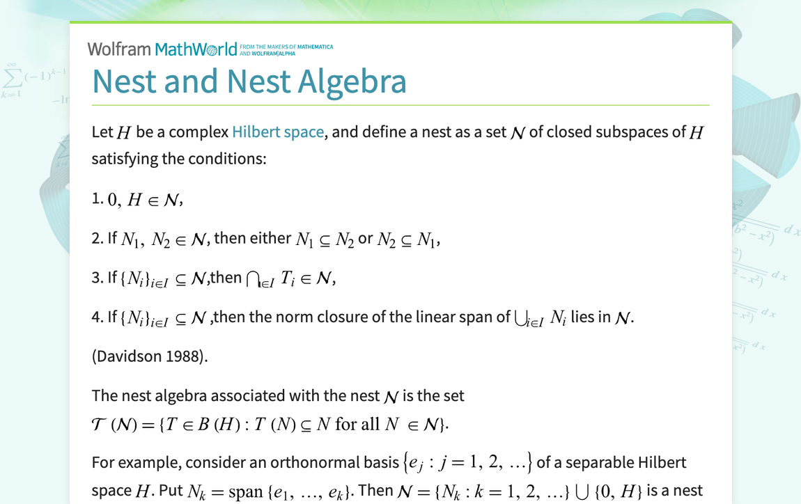 Nest and Nest Algebra -- from Wolfram MathWorld