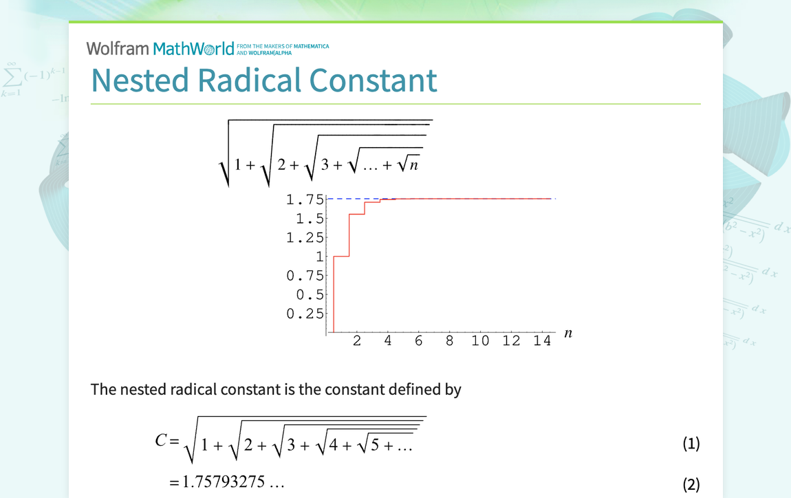 Nested Radical Constant -- from Wolfram MathWorld
