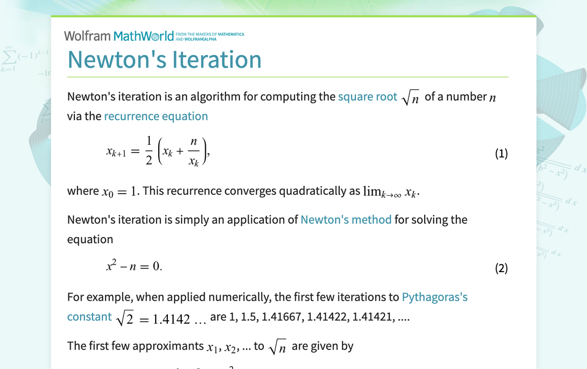 Newton's Iteration -- from Wolfram MathWorld