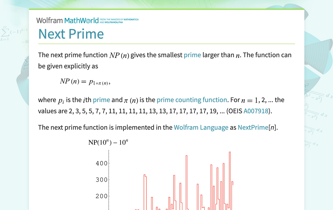 Next Prime From Wolfram Mathworld