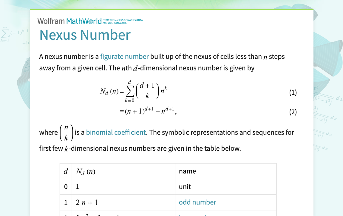 Nexus Number -- from Wolfram MathWorld