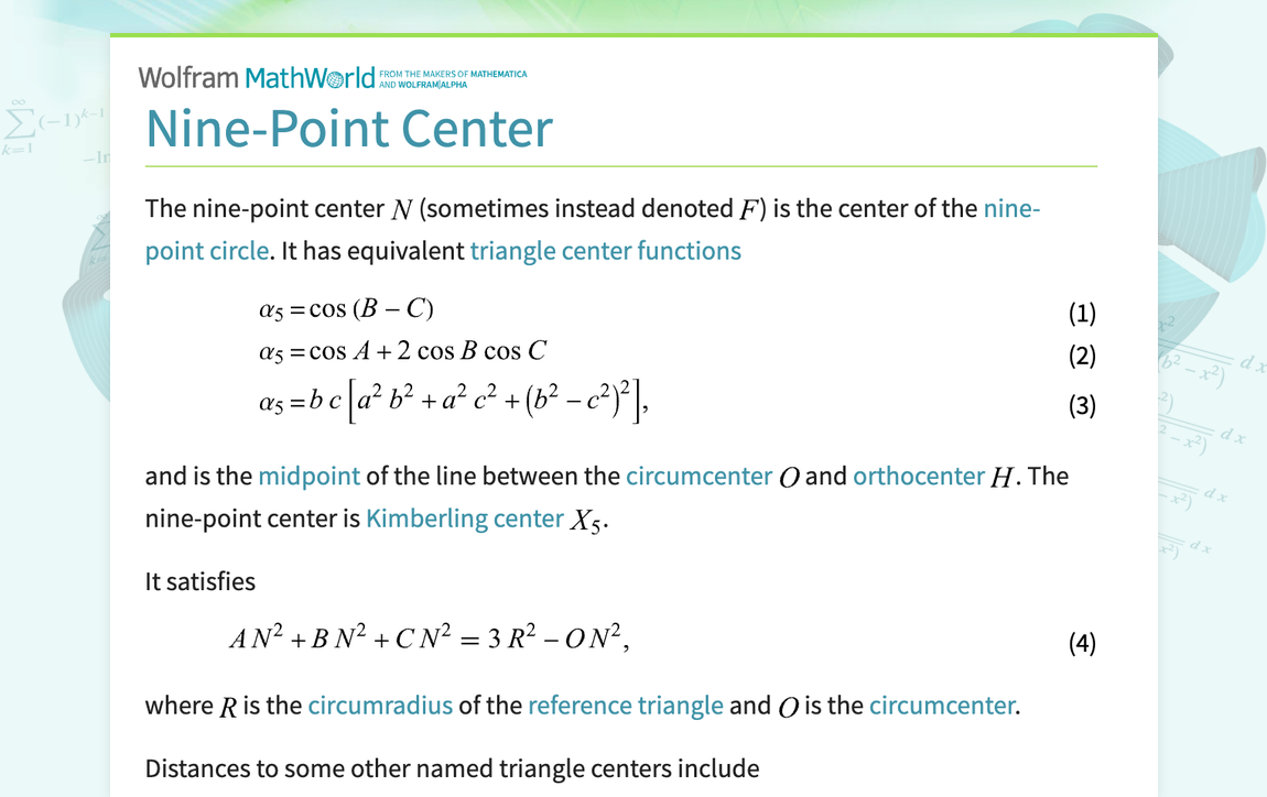 Nine-Point Center -- from Wolfram MathWorld