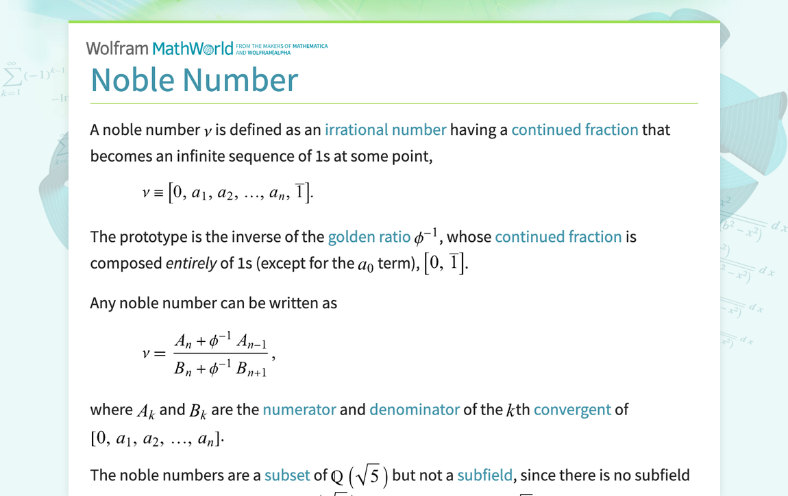 Noble Number -- from Wolfram MathWorld