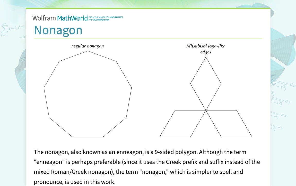 Nonagon -- from Wolfram MathWorld
