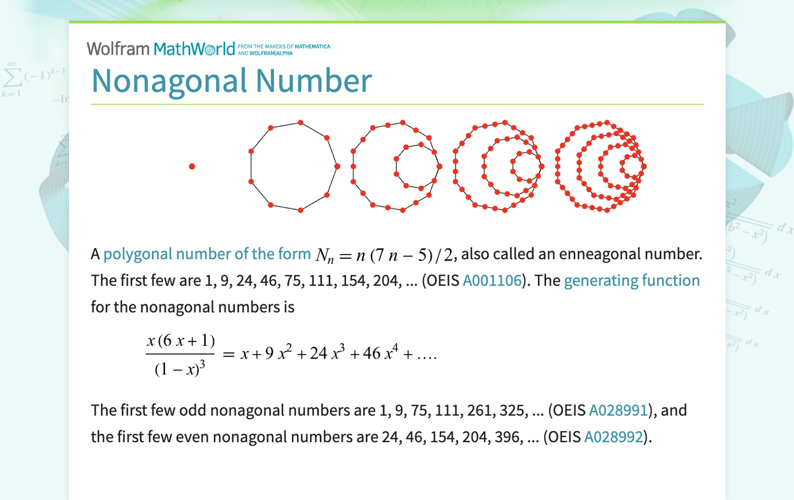 Nonagonal Number -- from Wolfram MathWorld