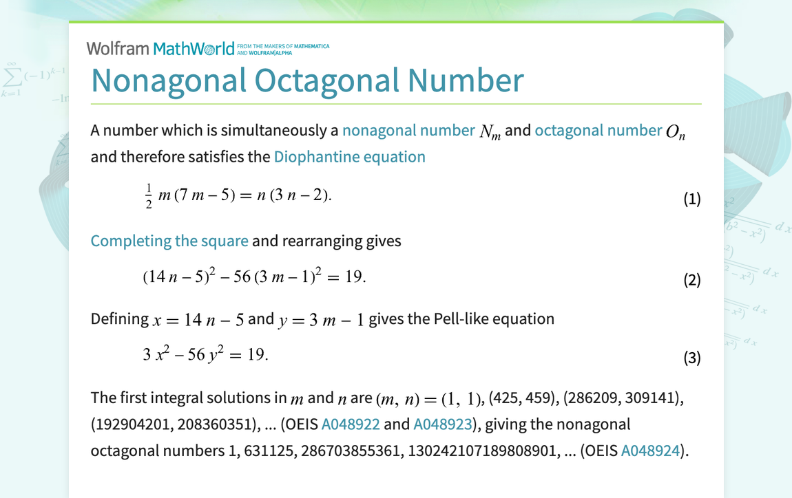 Nonagonal Octagonal Number -- from Wolfram MathWorld