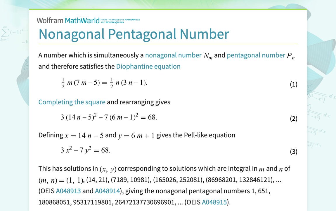 Nonagonal Pentagonal Number -- from Wolfram MathWorld