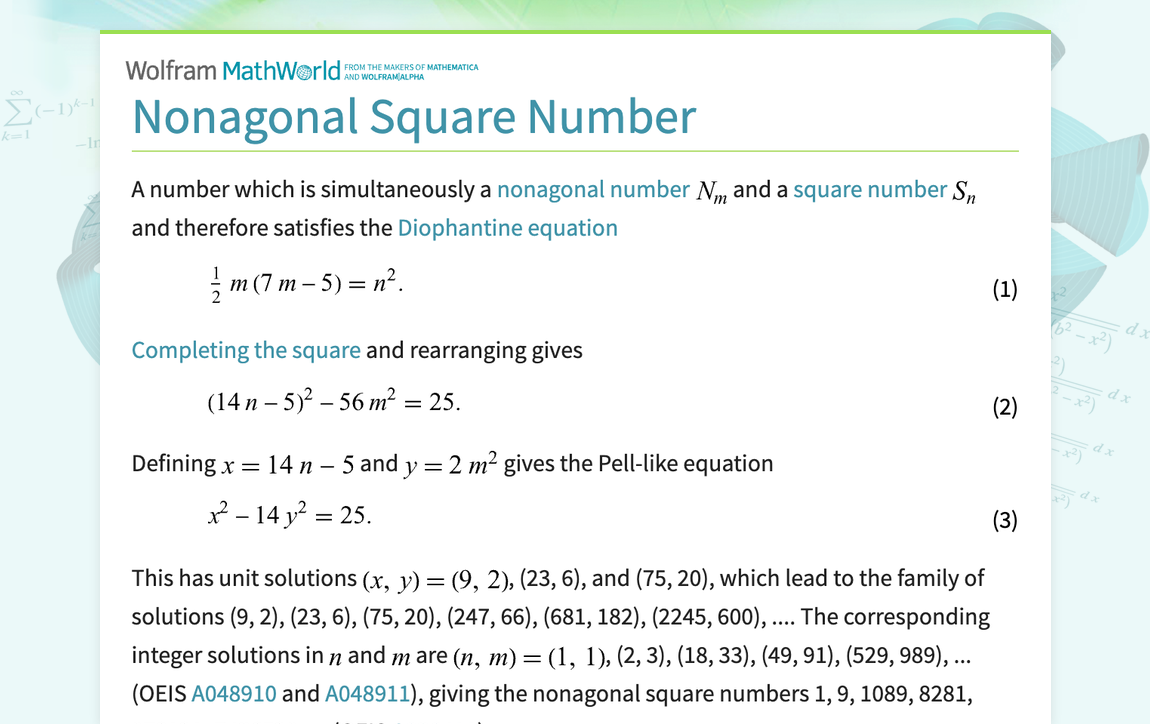 Nonagonal Square Number -- from Wolfram MathWorld