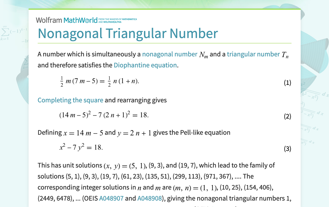 Nonagonal Triangular Number -- from Wolfram MathWorld