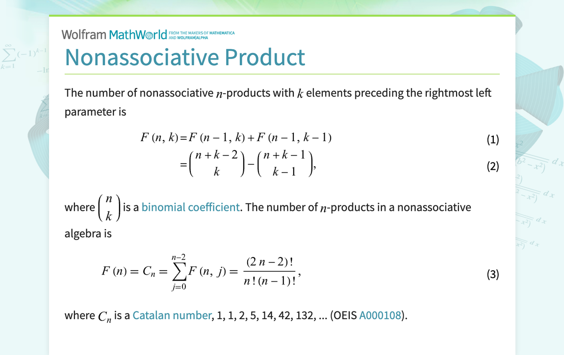 Nonassociative Product -- from Wolfram MathWorld