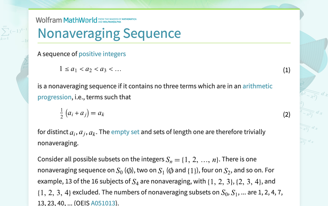 Nonaveraging Sequence -- from Wolfram MathWorld
