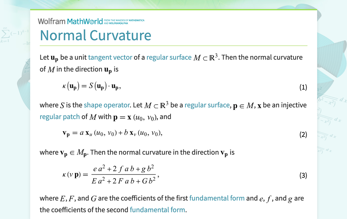 Normal Curvature -- from Wolfram MathWorld