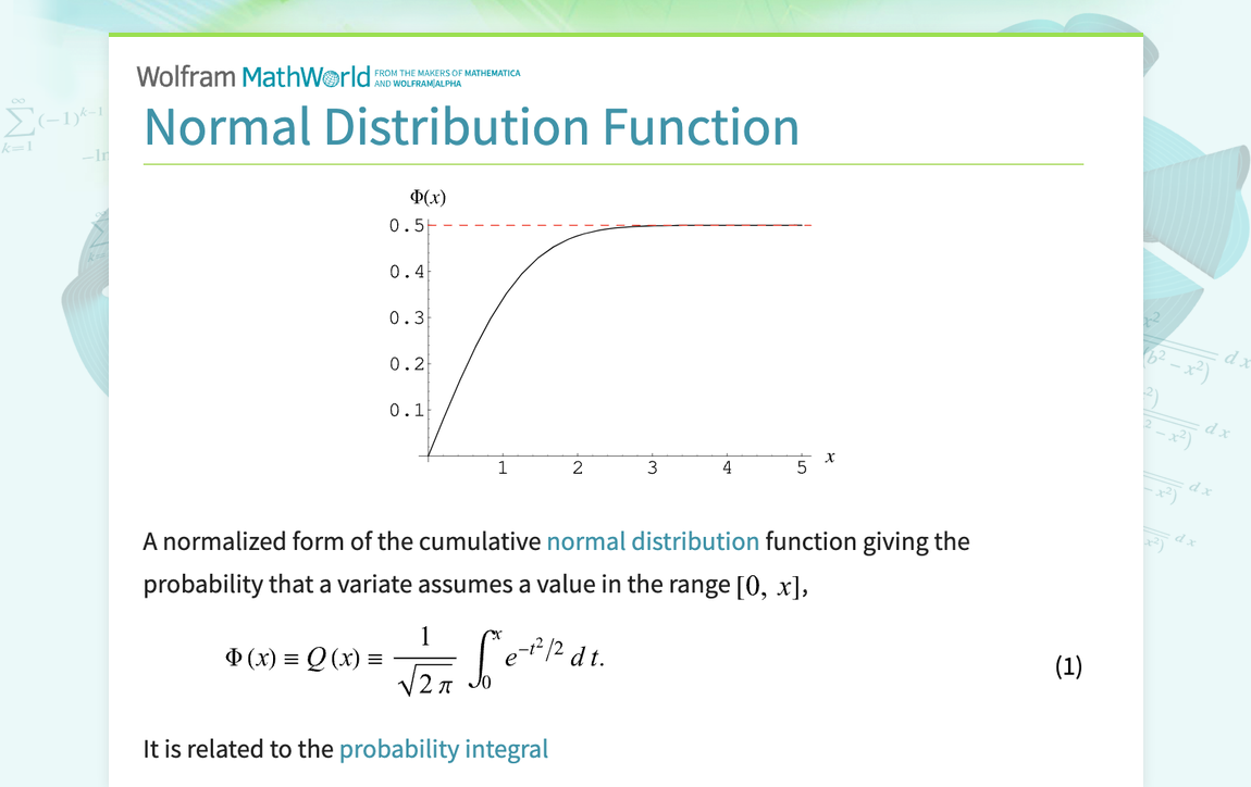 Normal Distribution Function -- from Wolfram MathWorld