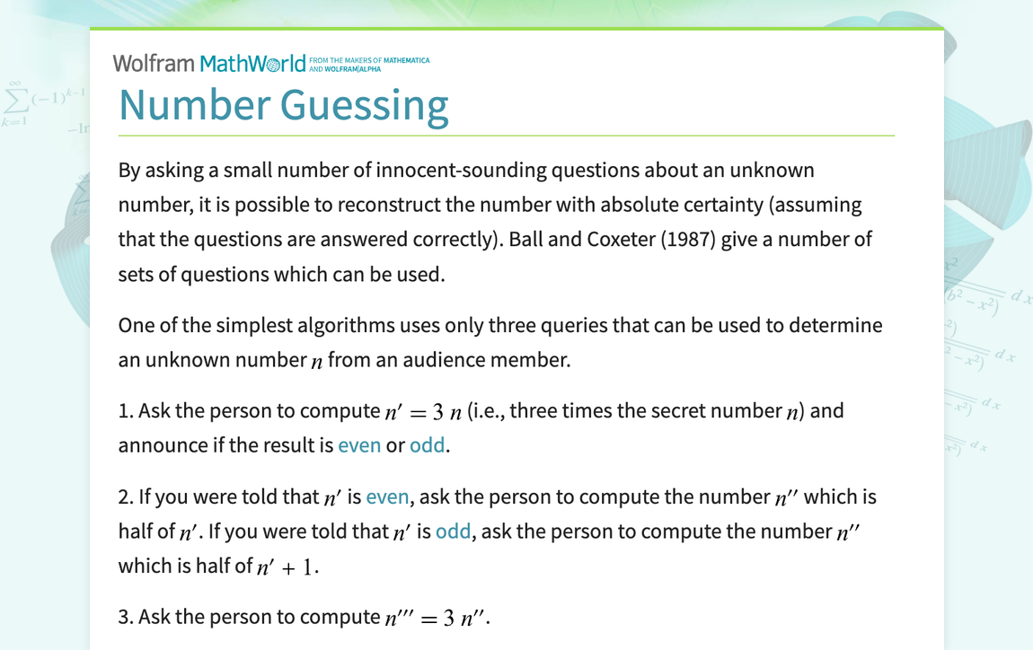 Number Guessing -- from Wolfram MathWorld