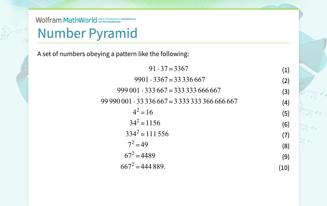 Number Pyramid -- from Wolfram MathWorld
