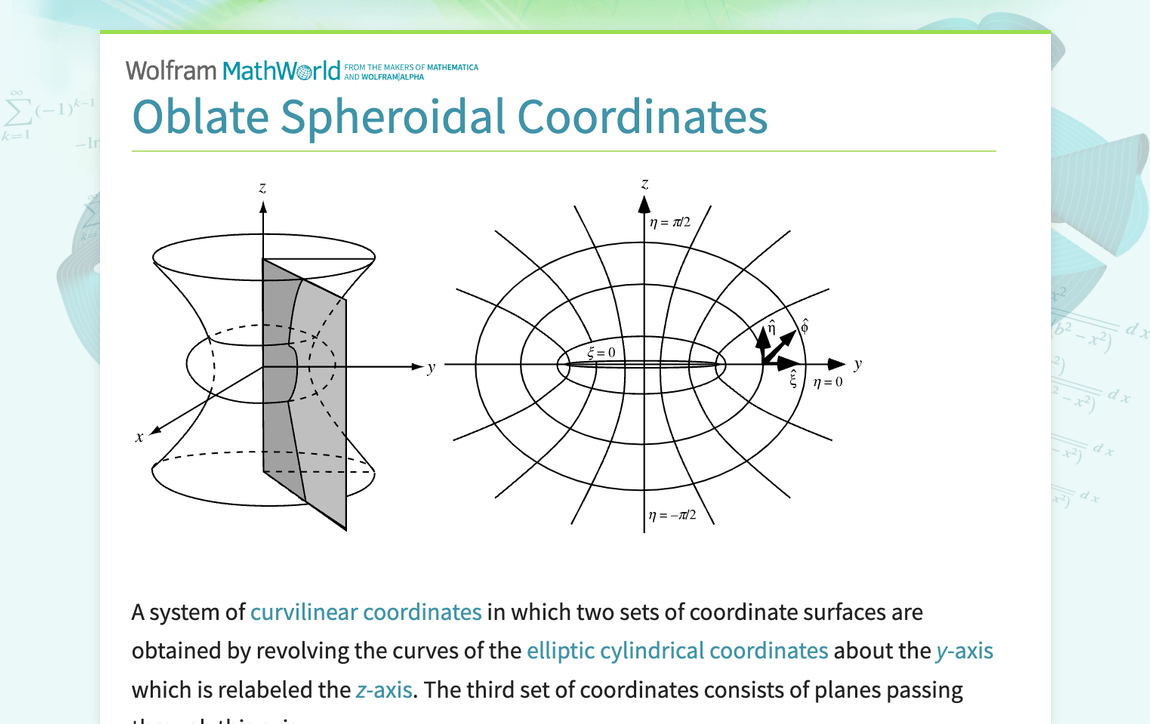 Oblate Spheroidal Coordinates From Wolfram Mathworld