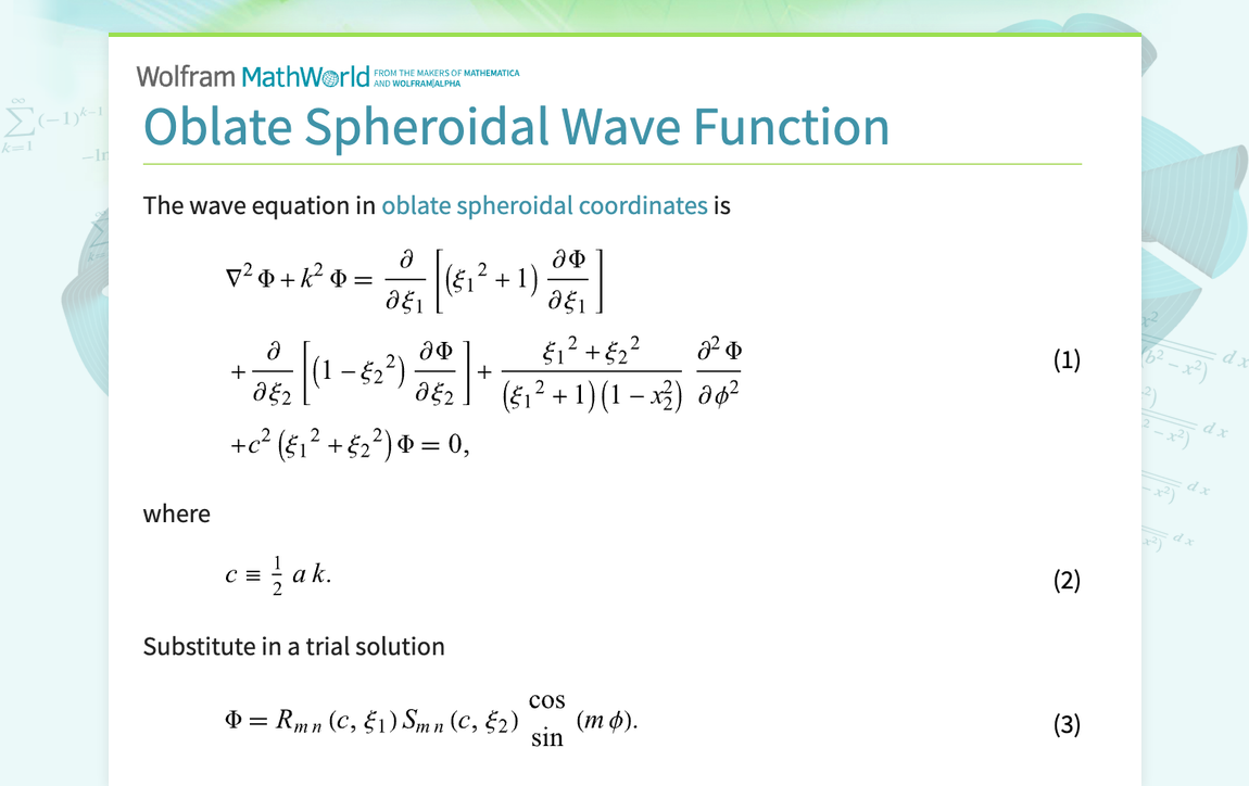 Oblate Spheroidal Wave Function -- from Wolfram MathWorld