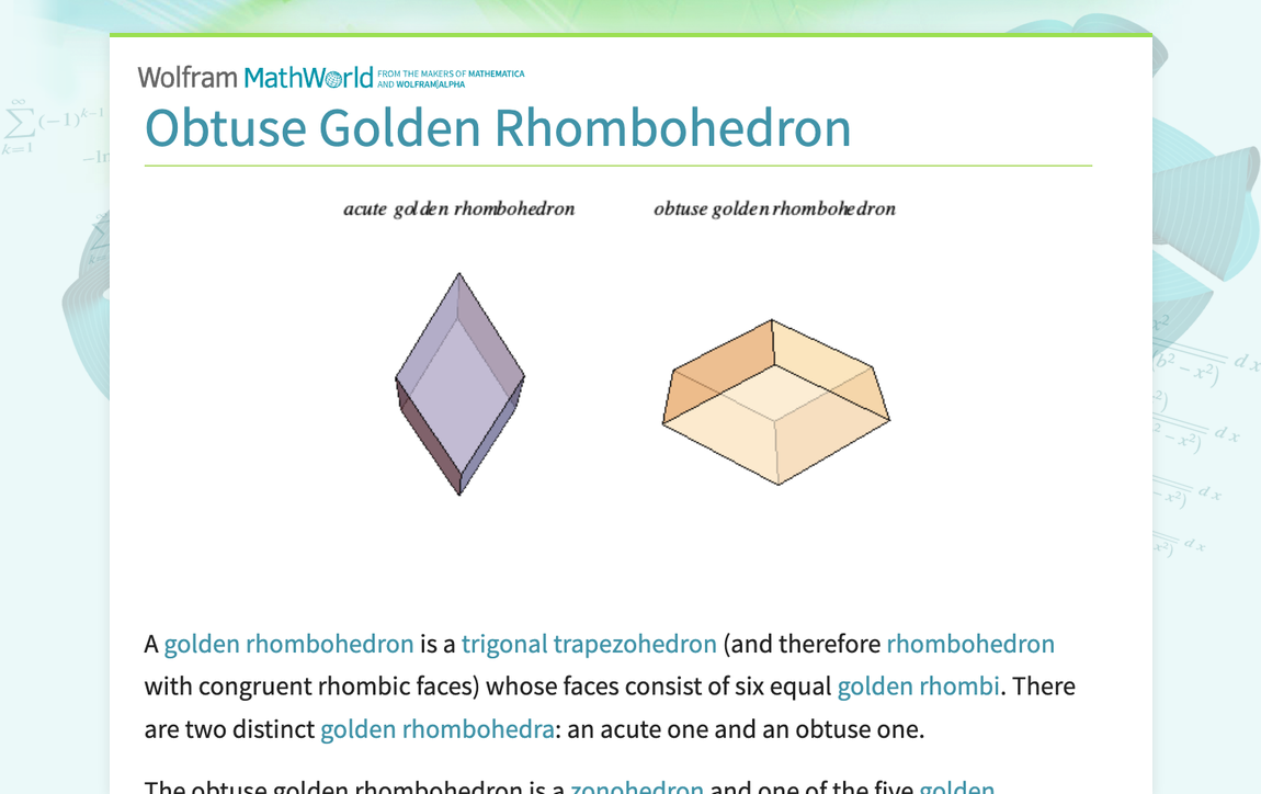 Obtuse Golden Rhombohedron -- from Wolfram MathWorld