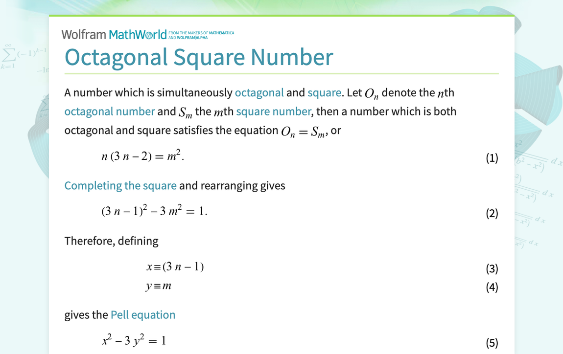 Octagonal Square Number -- from Wolfram MathWorld