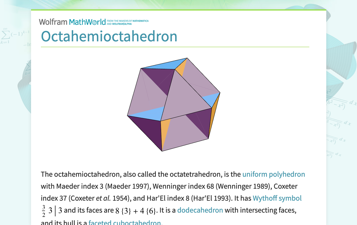 Octahemioctahedron List Of Wenninger Polyhedron Models Origami: