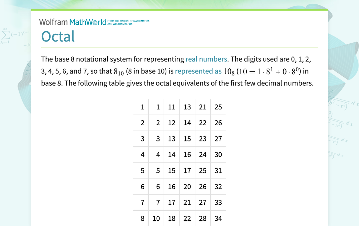 Octal -- from Wolfram MathWorld