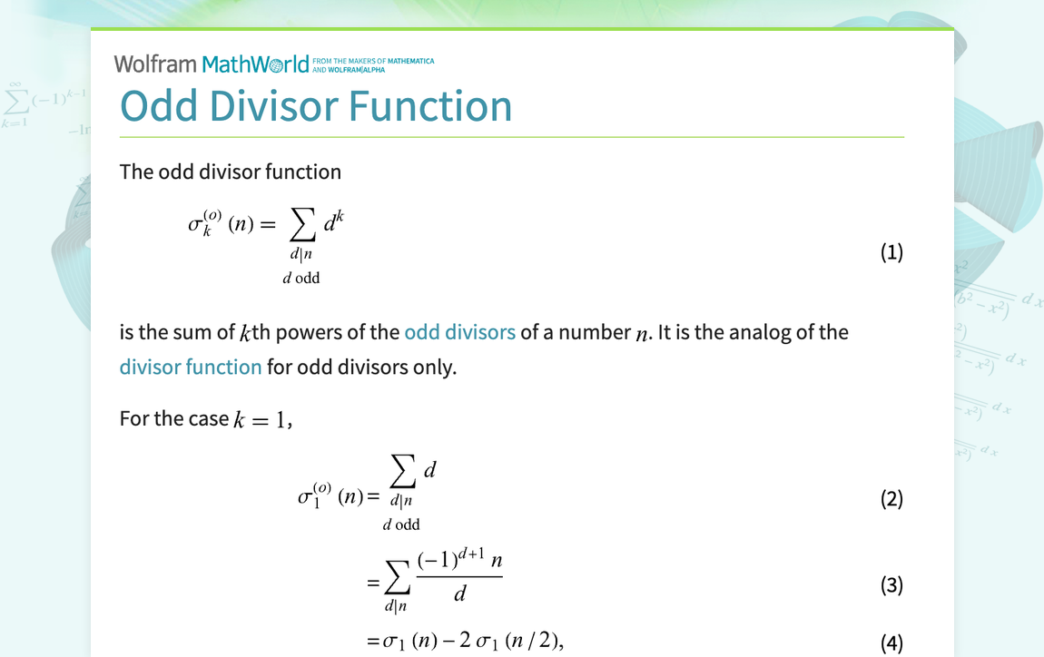 Odd Divisor Function From Wolfram Mathworld