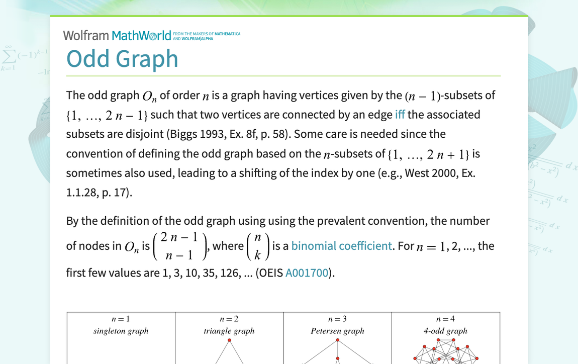 Odd Graph -- from Wolfram MathWorld
