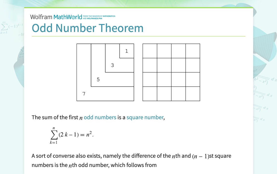 Odd Number Theorem -- from Wolfram MathWorld