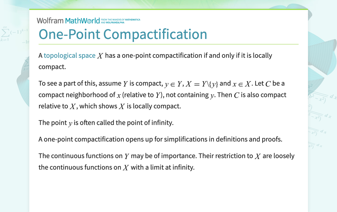 One-Point Compactification -- from Wolfram MathWorld