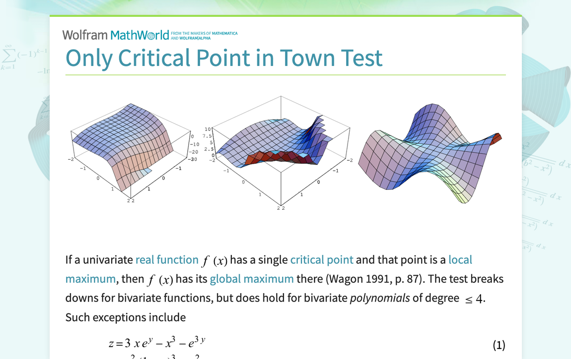 Only Critical Point in Town Test -- from Wolfram MathWorld