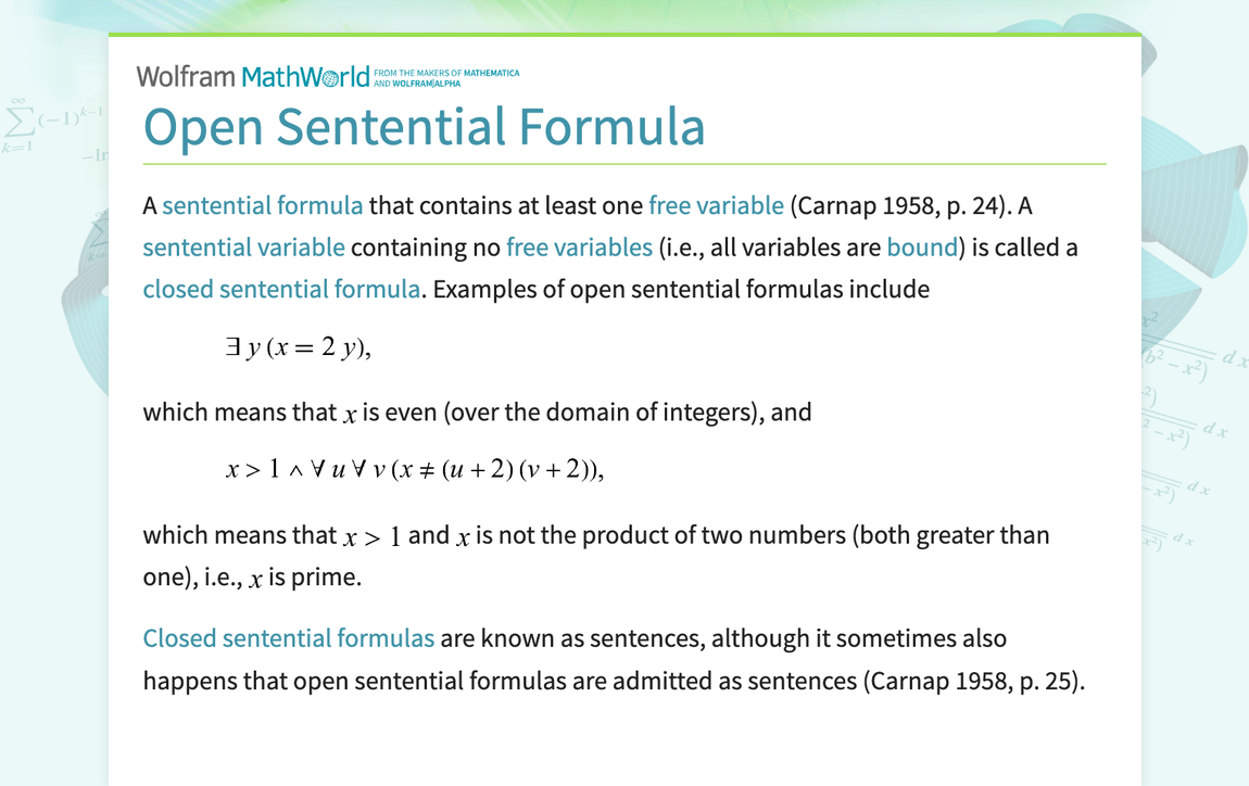 Open Sentential Formula -- from Wolfram MathWorld