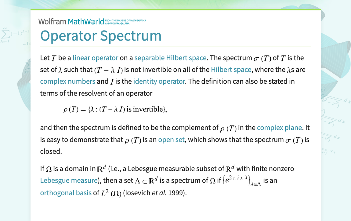 Operator Spectrum -- from Wolfram MathWorld
