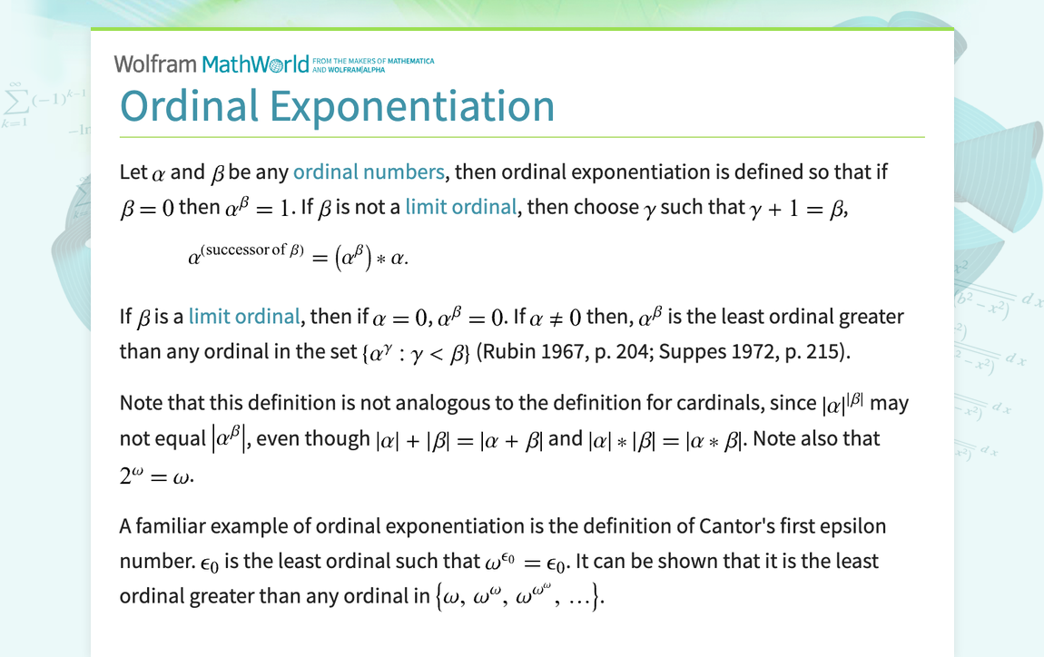 Ordinal Exponentiation -- from Wolfram MathWorld