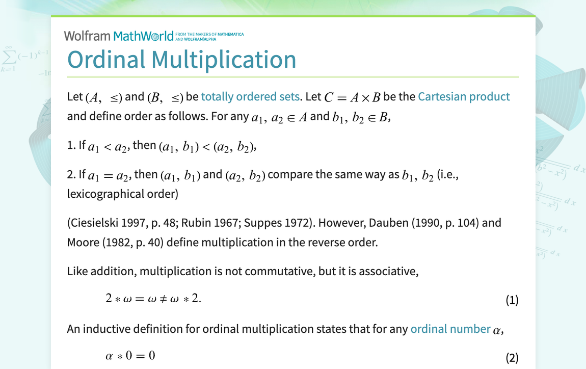 Ordinal Multiplication -- from Wolfram MathWorld