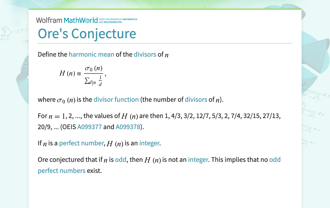 Ore's Conjecture -- from Wolfram MathWorld