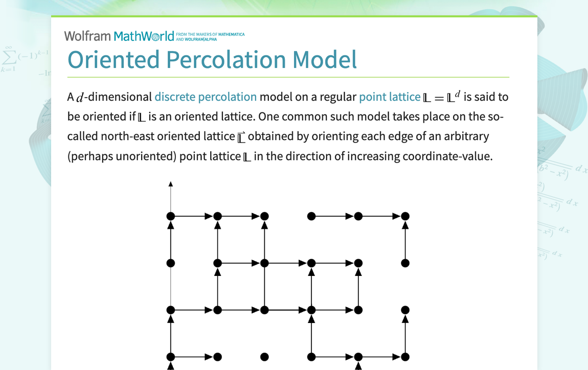 Oriented Percolation Model -- from Wolfram MathWorld