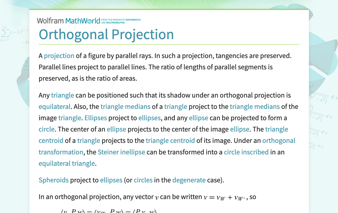 Orthogonal Projection From Wolfram Mathworld