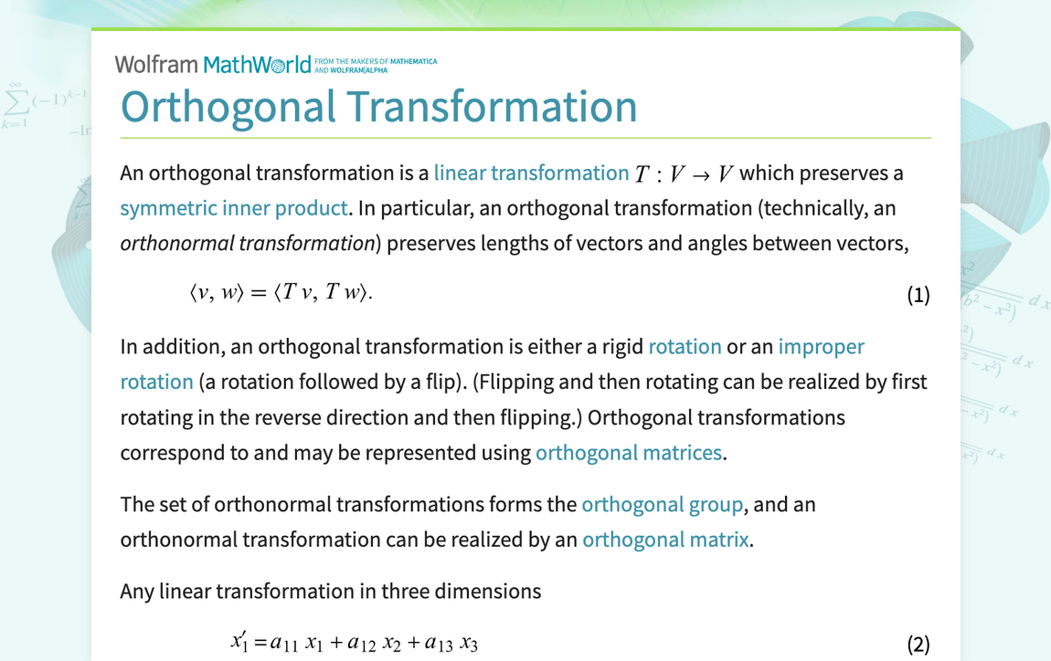 Orthogonal Transformation -- from Wolfram MathWorld